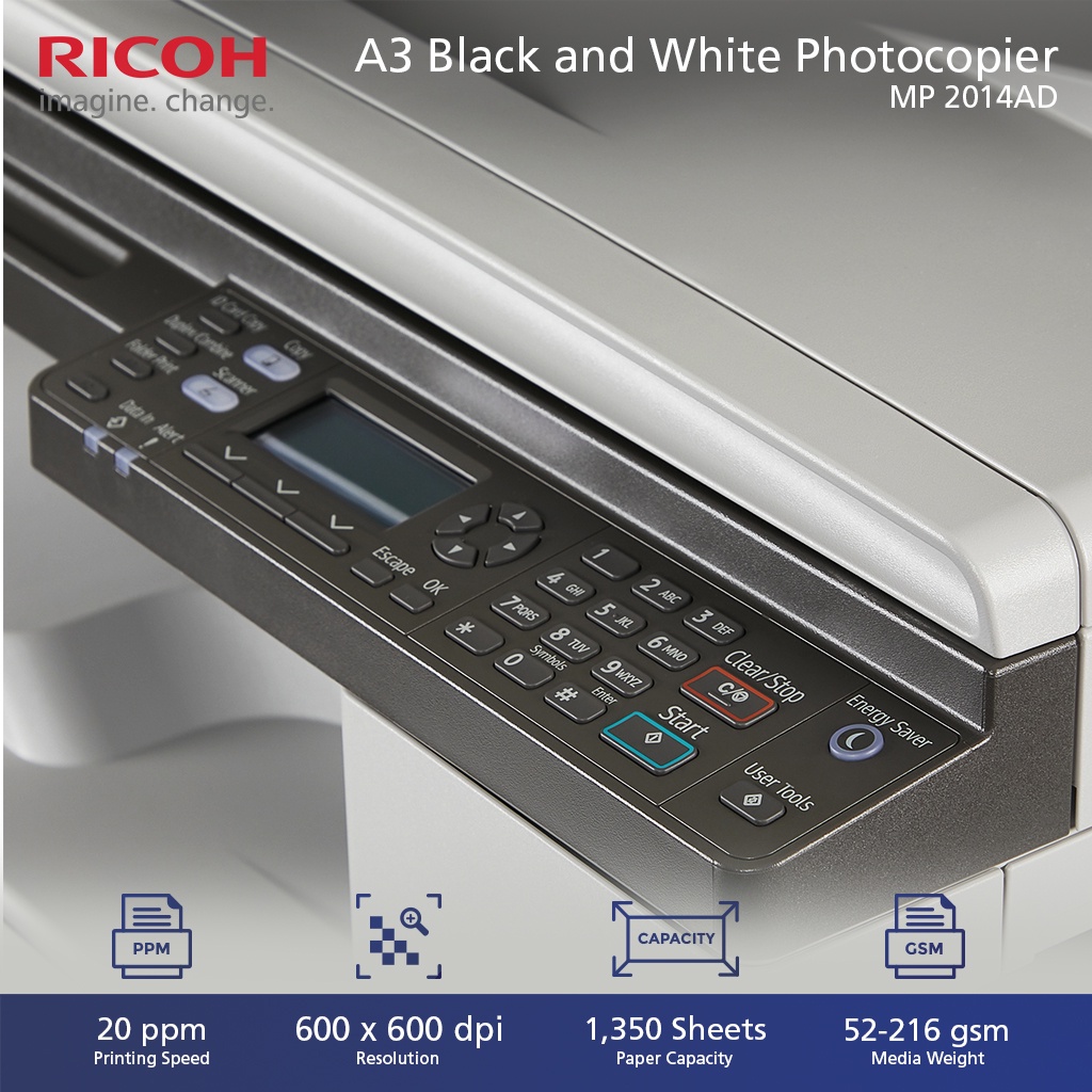 Ricoh A3 Mono Multi-Function 20ppm MFP 2014ad (Copy, Print and Scan ...