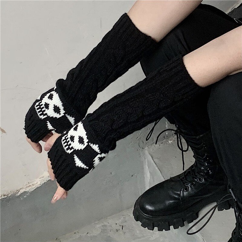 Punk EMO Style Streetwear Women Wrist Arm Warmers Knitted Long ...