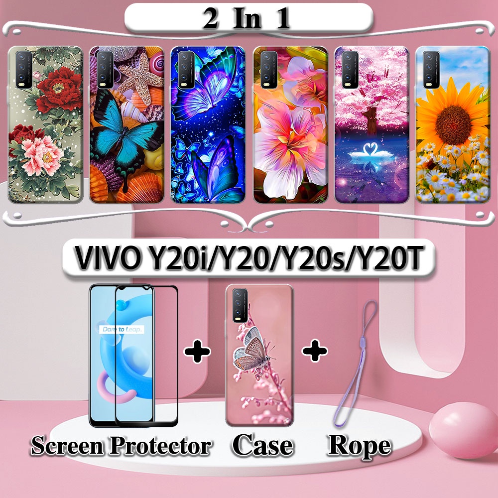 2 IN 1 VIVO Y20i Y20 Y20s Y20T Case with Tempered Glass Curved Ceramic ...