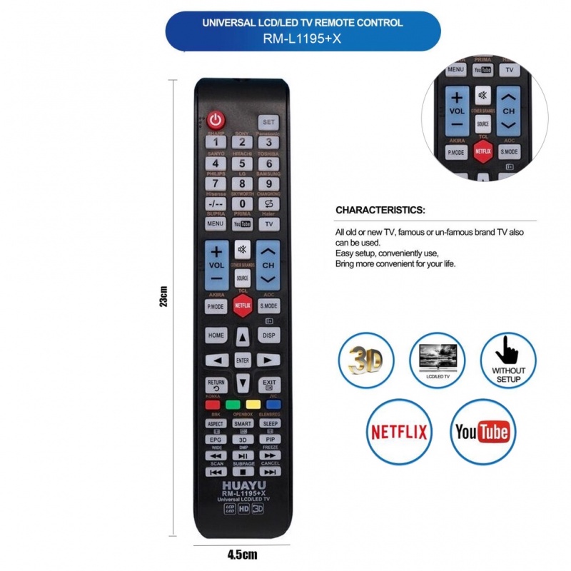 Netflix and Youtube Button RM-L1195+X Remote Universal LED LCD Smart TV ...