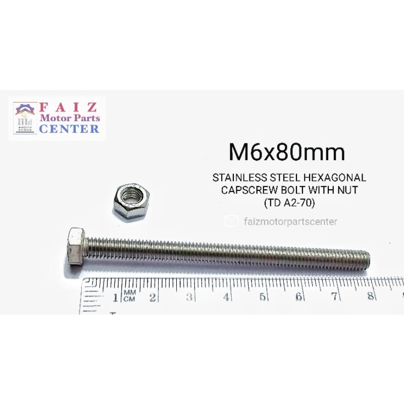 STAINLESS STEEL 6x80mm (#10 sa yabe/tools)HEX. CAPSCREW BOLT WITH NUT ...