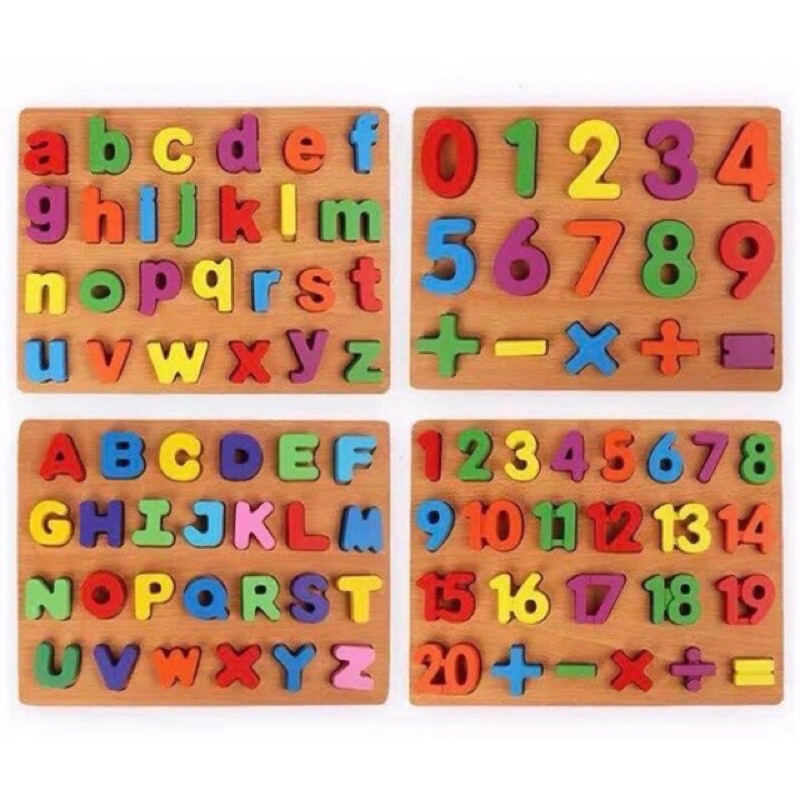 Educational Baby Learning Toys Wooden Alphabet ABC Numbers Puzzle Board ...