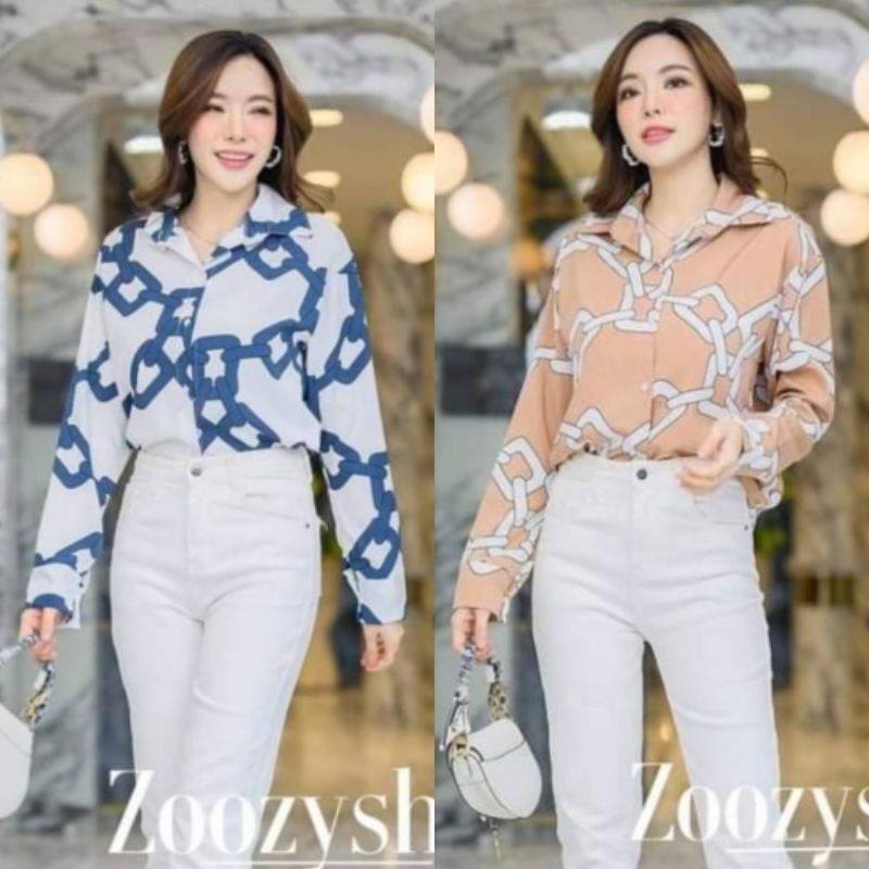 Zoozy Label Long Sleeve Shirt Chain Pattern | Shopee Philippines