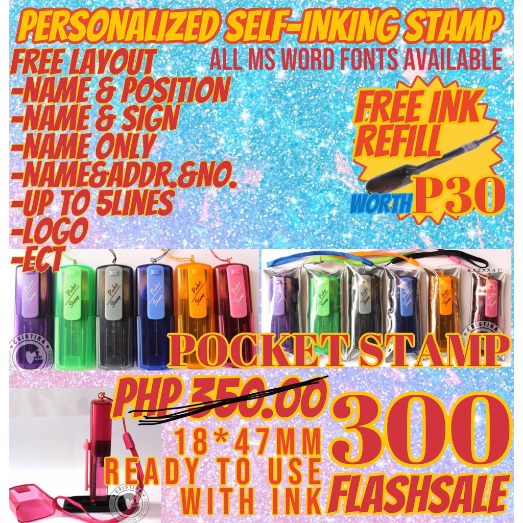Stamp Personalized Self Inking Stamps POCKET STAMP 18MM*47MM | Shopee ...