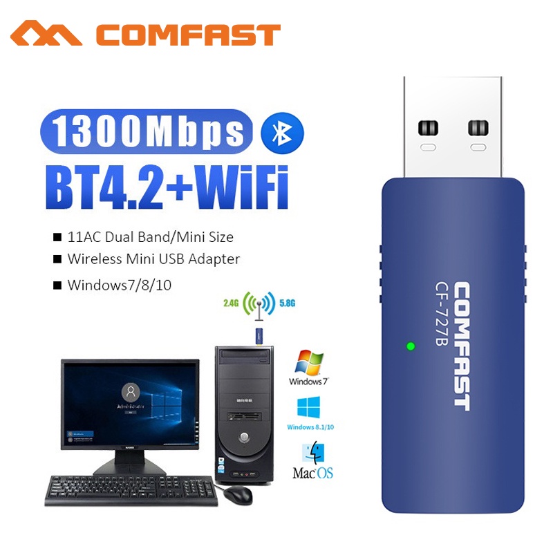 Comfast 【Wifi & Bluetooth 2in1 Dongle 】1300Mbps 5G USB Wireless Adapter ...
