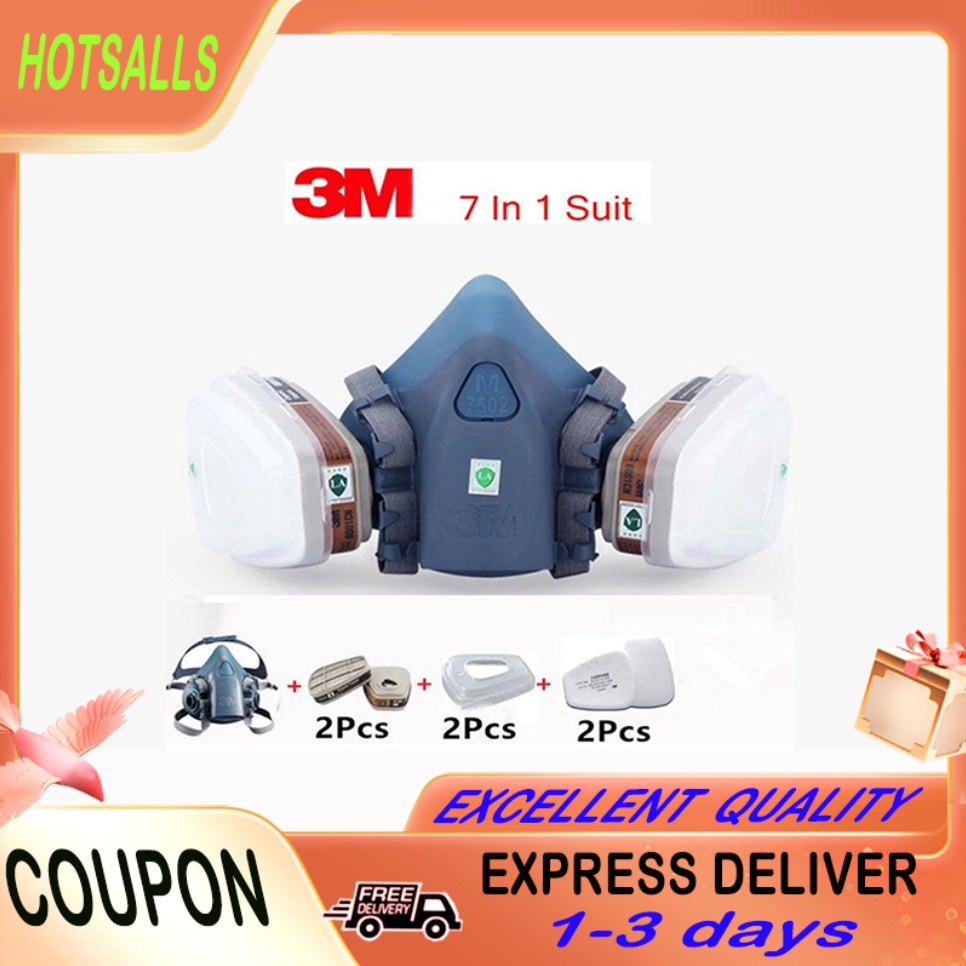 3M 7502 7 in 1 Respirator Mask Suit Industry Painting Spray Dust Gas ...