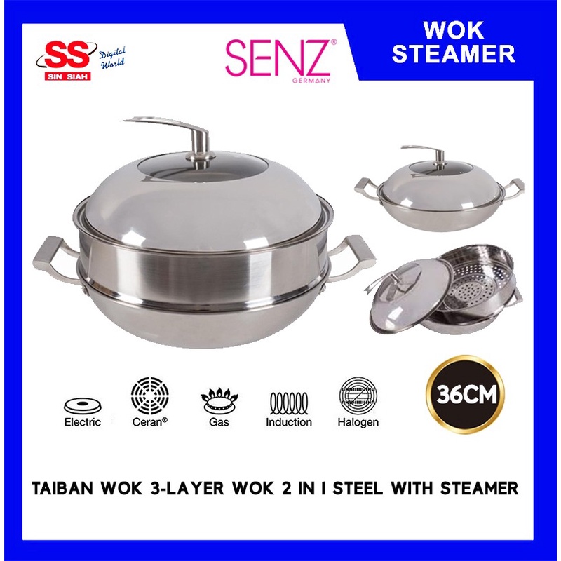SENZ TAIBAN WOK 3-LAYER WOK 2 IN 1 STEEL WITH STEAMER 36CM (NO WARRANTY) | Shopee Philippines