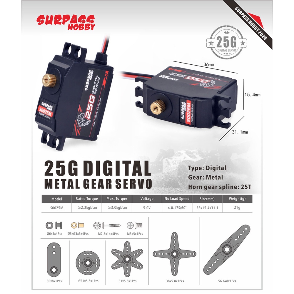 Surpass Hobby Digital Servo 9g 17g 25g 6kg 9kg 15kg 16kg 20kg 23kg 24kg 25kg for 1/24 1/18 1/16 ...