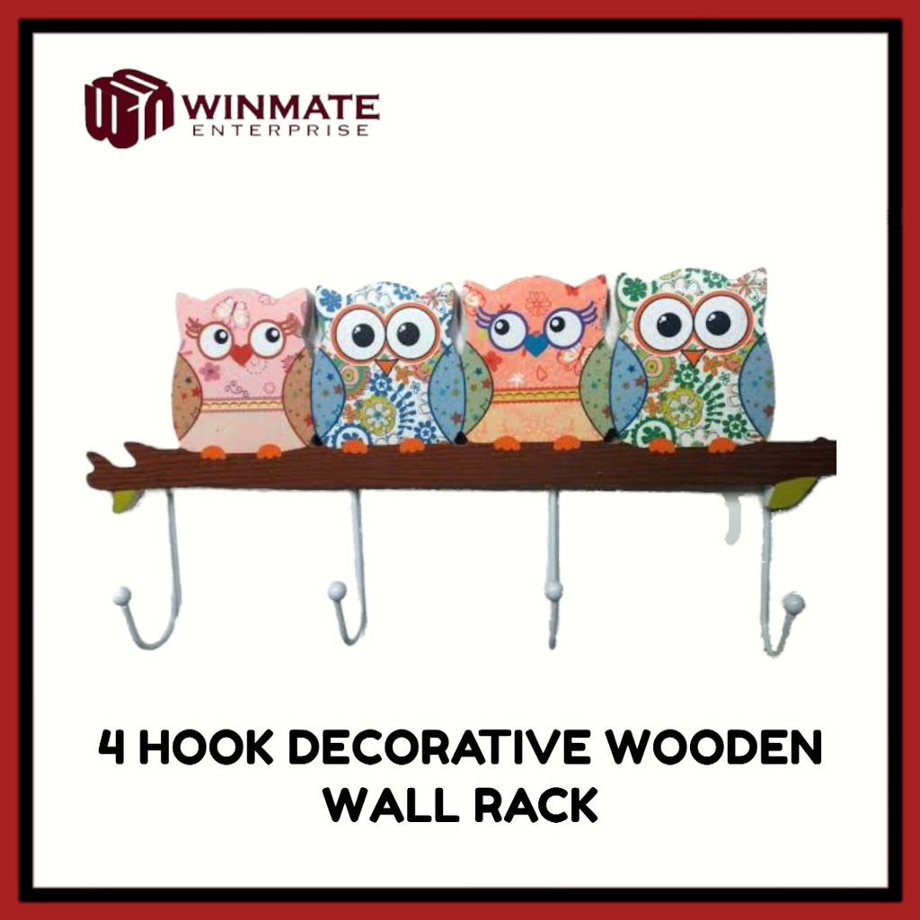 Owl Design Decorative Wooden Wall Rack Wood with hooks | Shopee Philippines