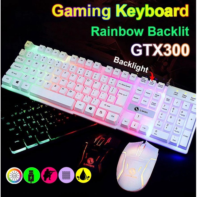 GTX300 Colorful LED Illuminated Backlight Gaming Keyboard And Mouse ...