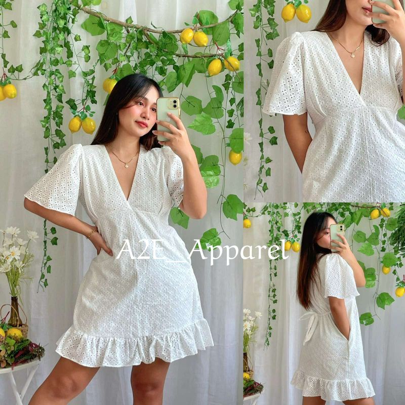 Darling Eyelet Dress with Lining Filipiniana Inspired Sleeves | Shopee ...