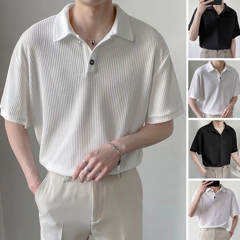 【2-Color】M-2XL Korean Style Plain Waffle Short Sleeve POLO Shirt For ...