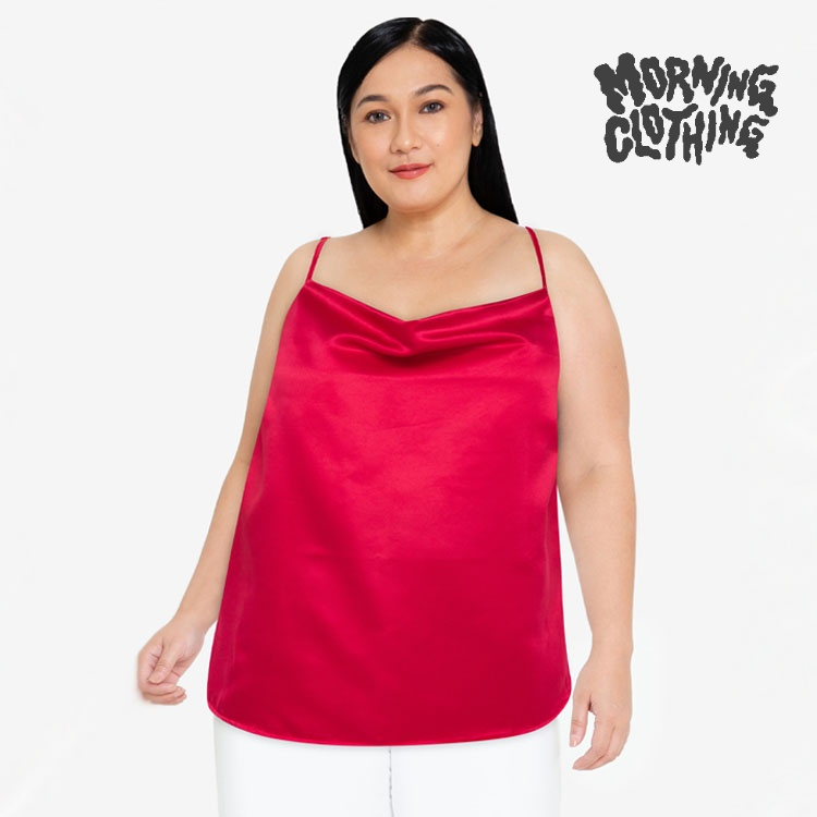 Morning Clothing Plus Size Athena Ruby Red Satin Sexy Cowl Neck Camisole Top for Women [2XL 3XL ...