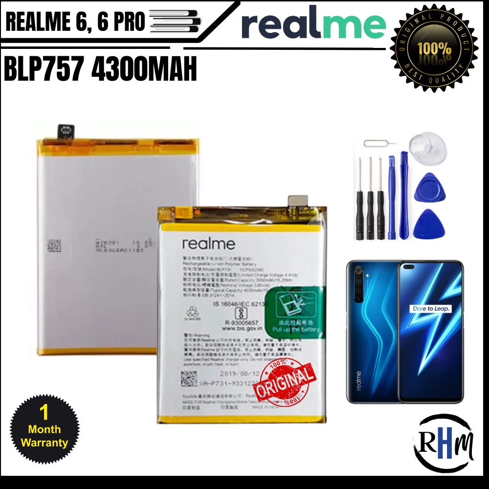 REAL ME 6 Battery Model BLP757 4300mAh High Quality Li-ion Battery Free ...