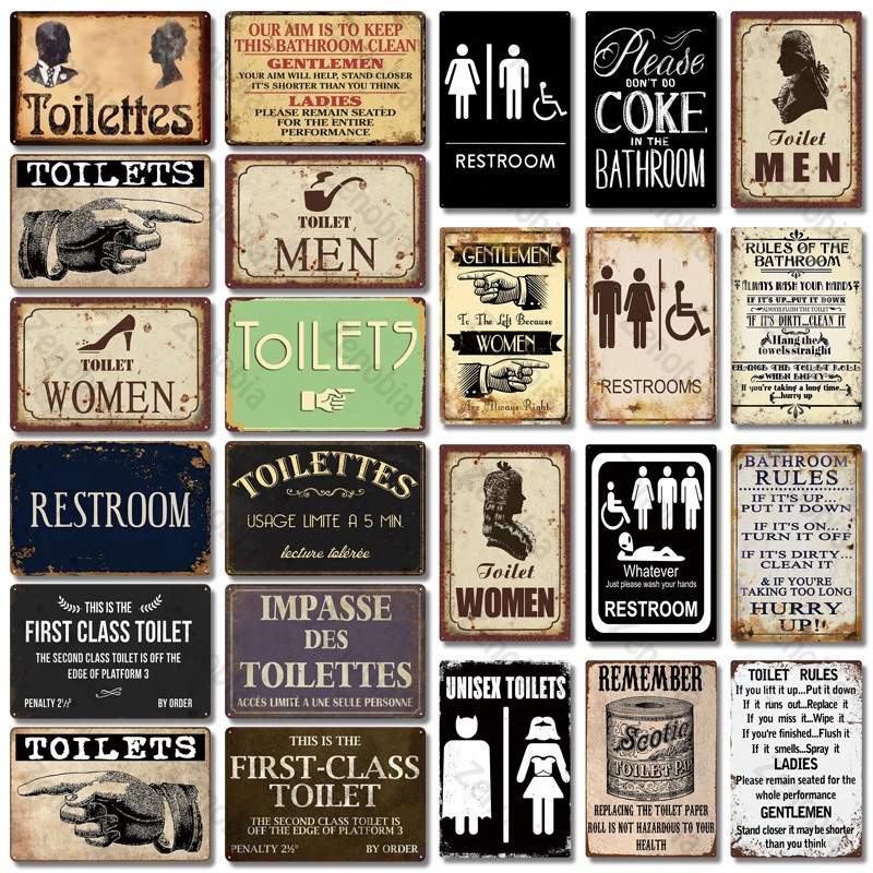 Toilet Sign Plaque Metal Vintage Bathroom Metal Sign Tin Sign Wall ...