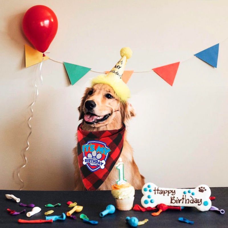 Paw Patrol Theme Birthday Print Dog Bandana Classic Plaid Pets Triangle ...