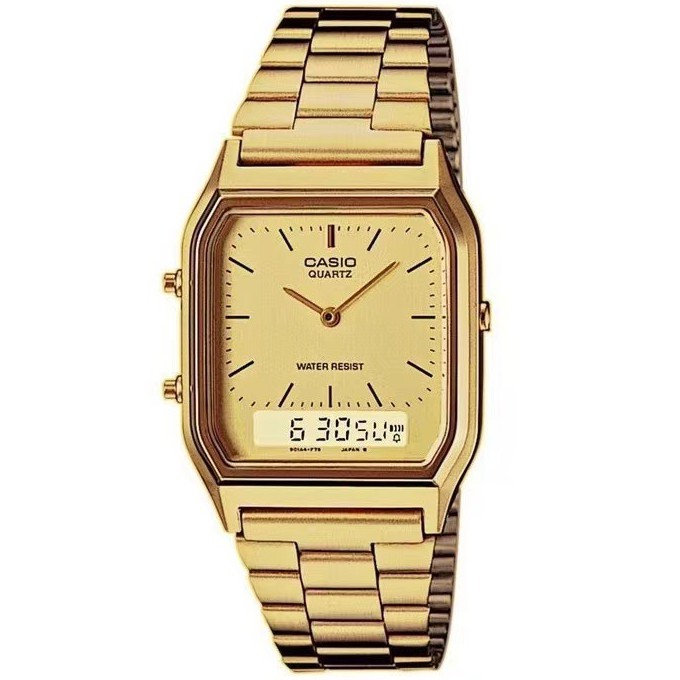 Vintage Dual Time Glass Unisex Watch gold black gold dual time watches ...