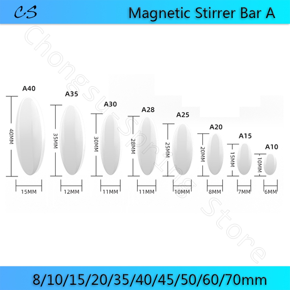 Type A 8/10/15/20/35/40/45/50/60/70mm Magnetic Stirrer Bar PTFE ...