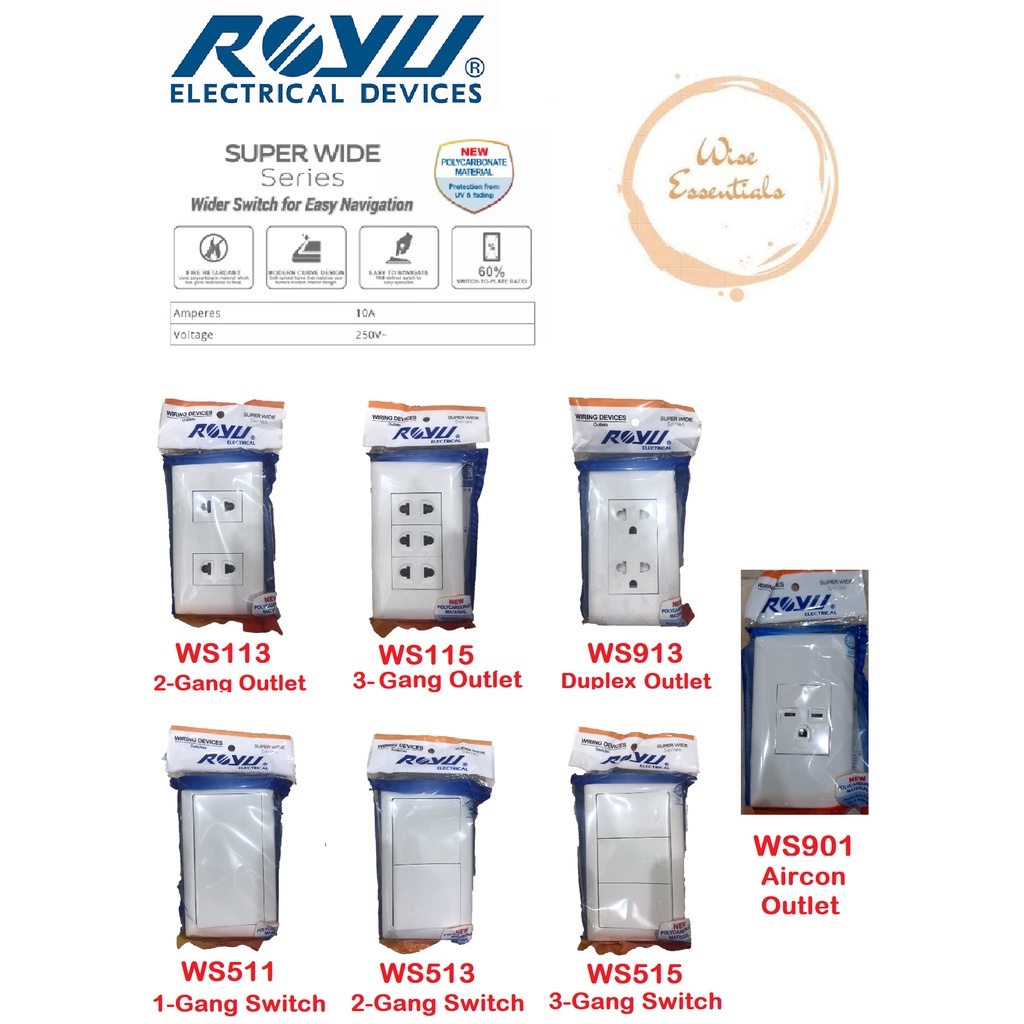 ROYU SUPER Wide Series 1, 2, 3 Gang Switch/Outlet, Aircon Outlet ...