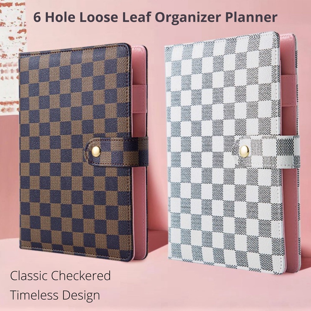A5 Leather Classic Checkered 6 Ring Hole Loose leaf refillable ...