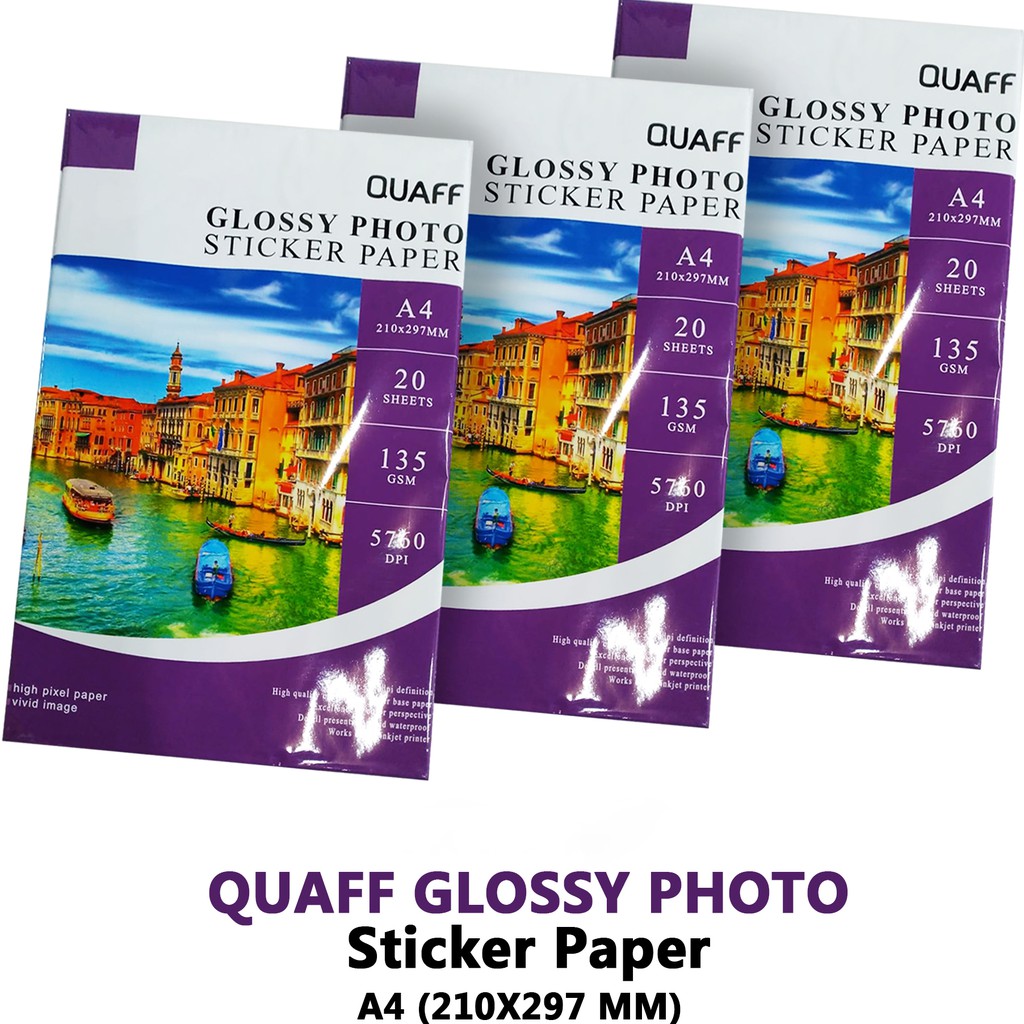 Quaff Glossy Photo Sticker Paper 135/90 gsm A4 Size 20 Sheets and K&E ...