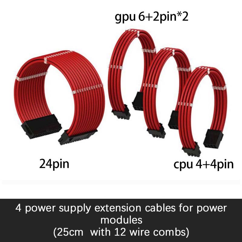 Sleeved Pc Psu Extension Cable Cpu Gpu Sata 1Pcs Atx 24Pin/Eps 4+4Pin/Pci-E 8Pin/Pci-E 6Pin ...