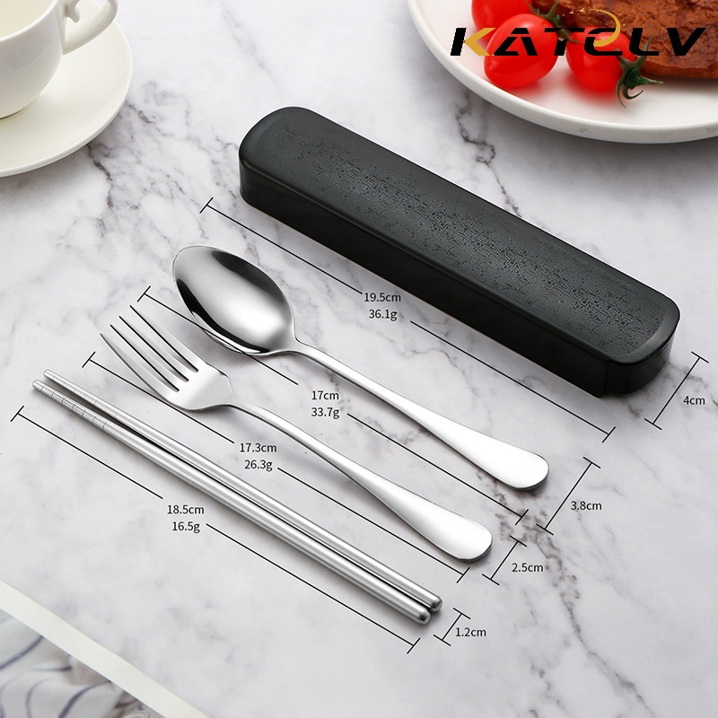 KATELV Stainless Steel Cutlery Set Spoon And Fork Chopstick With Case ...
