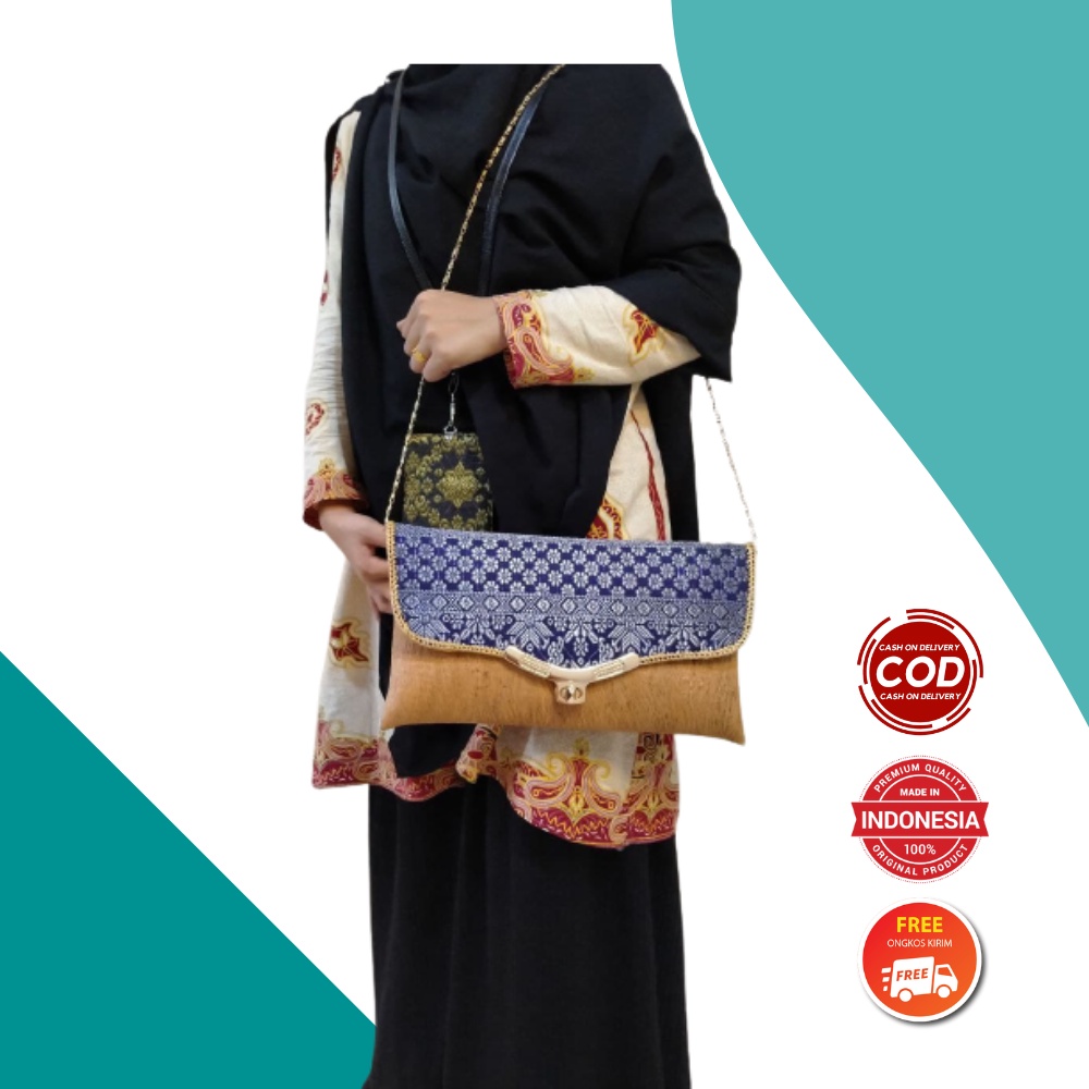 Wallet Bag Clutch Songket Waru Leather Typical Palembang Tetsu Blue ...