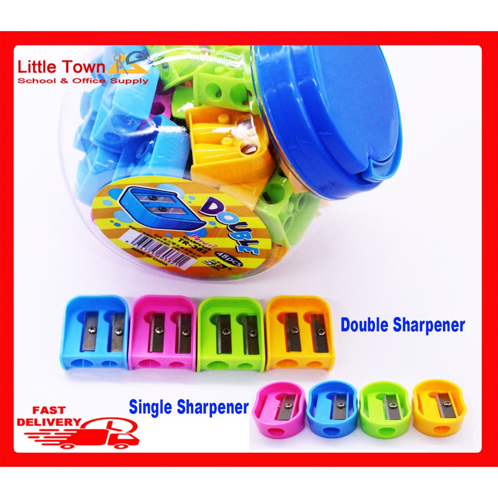 Pencil sharpener single- and double-holes random color | Shopee Philippines
