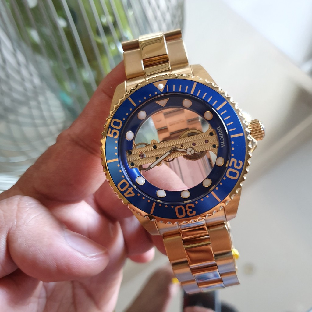 Invicta 24695 Pro Diver Mechanical with Gold Bridge Rotating Blue Top ...