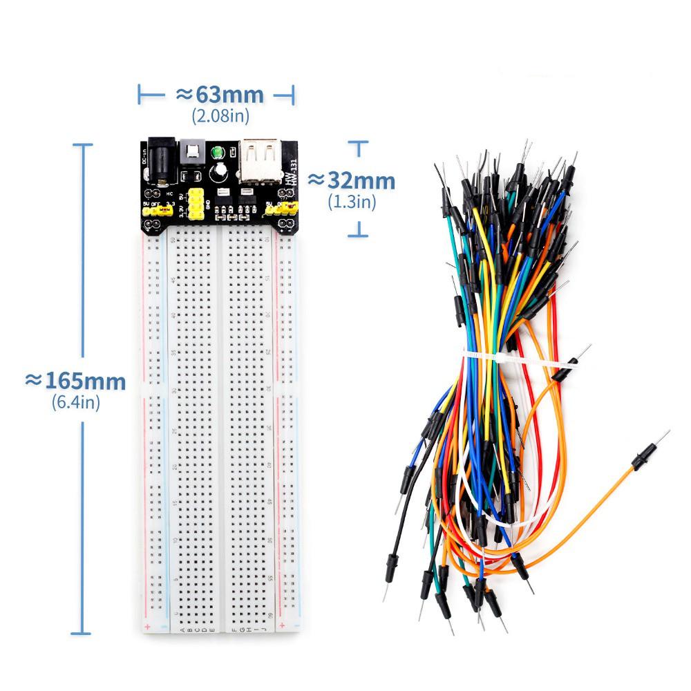 3.3V/5V MB102 Breadboard power module+MB-102 830 points Solderless Prototype Bread board kit +65 ...