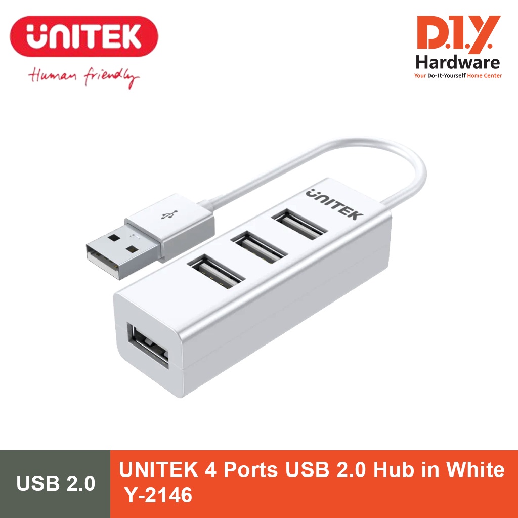 UNITEK 4 Ports USB 2.0 Hub in White Y-2146 | Shopee Philippines