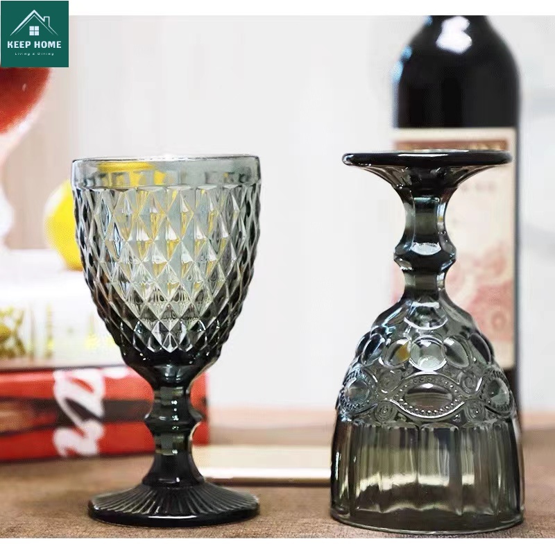 KHOME.P Modern Embossed Small Diamond Pattern Goblet Glassware Water ...