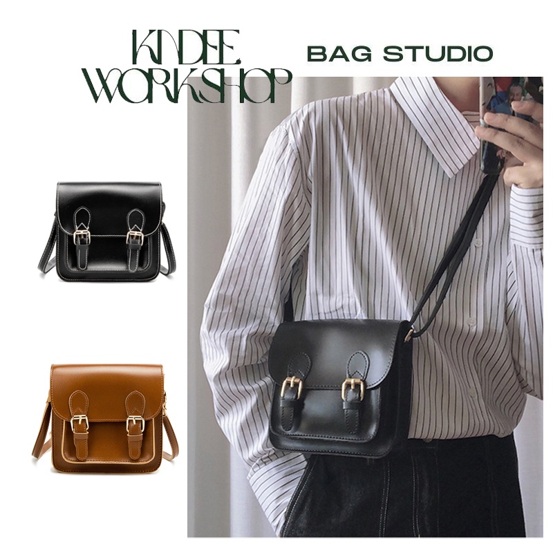 Ulzzang Korean style men's cross-body bag with two front snaps, smooth ...