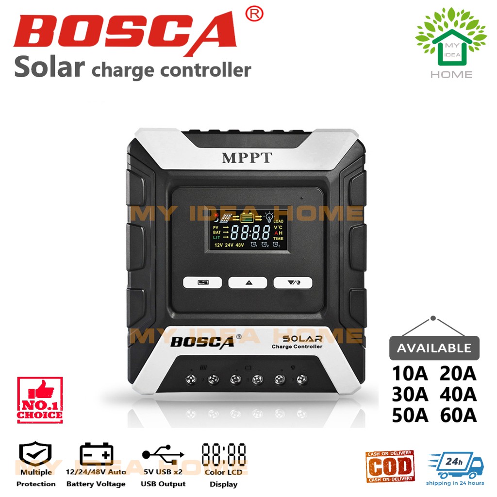 BOSCA 10A/20A/30A/40A/50A/60A Solar Charge Controller 12V 24V 48V Auto ...