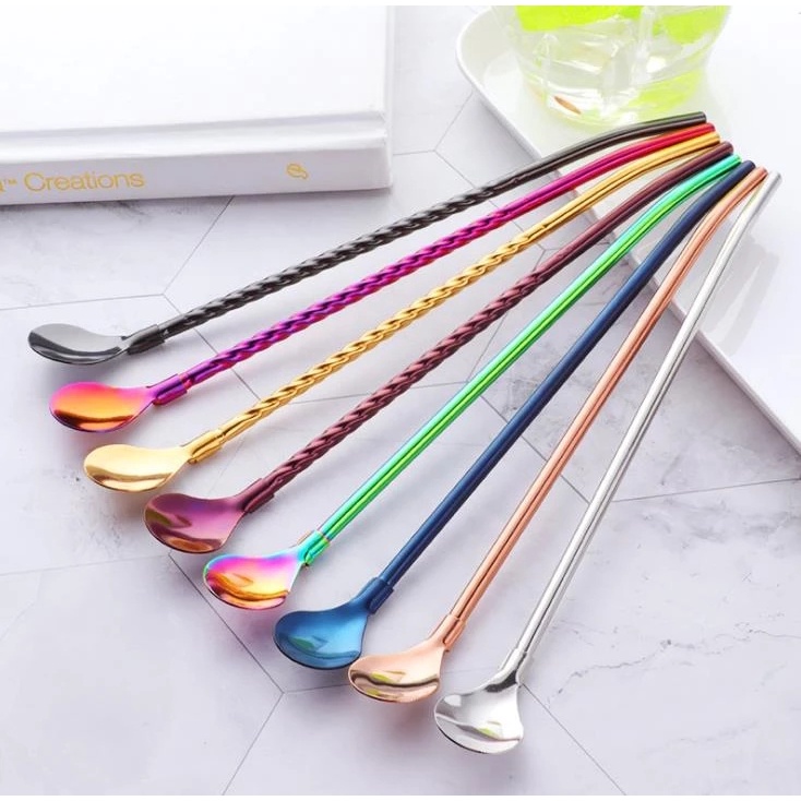 2 In 1 Stainless Steel Threaded Straw Spoon/Creative Coffee Milk Juice ...