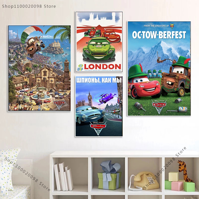 Pixar Cars 2 Movie Canvas Painting Cartoon Lightning McQueen Posters ...