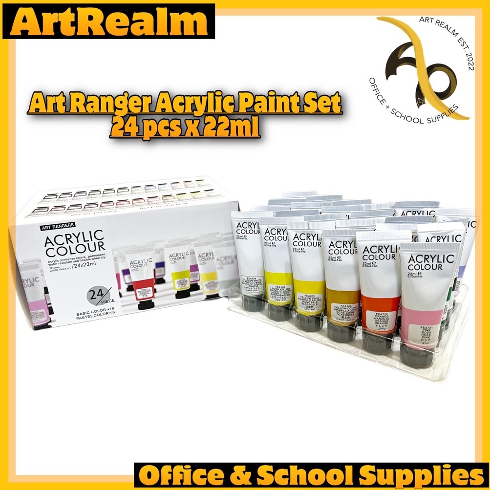 Art Rangers 24pcs x 22ml Acrylic Paint Set [18 Regular + 6 Pastel ...