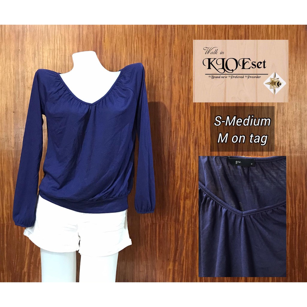 PRELOVED blouse : long sleeves violet V-neck (PLB011) | Shopee Philippines