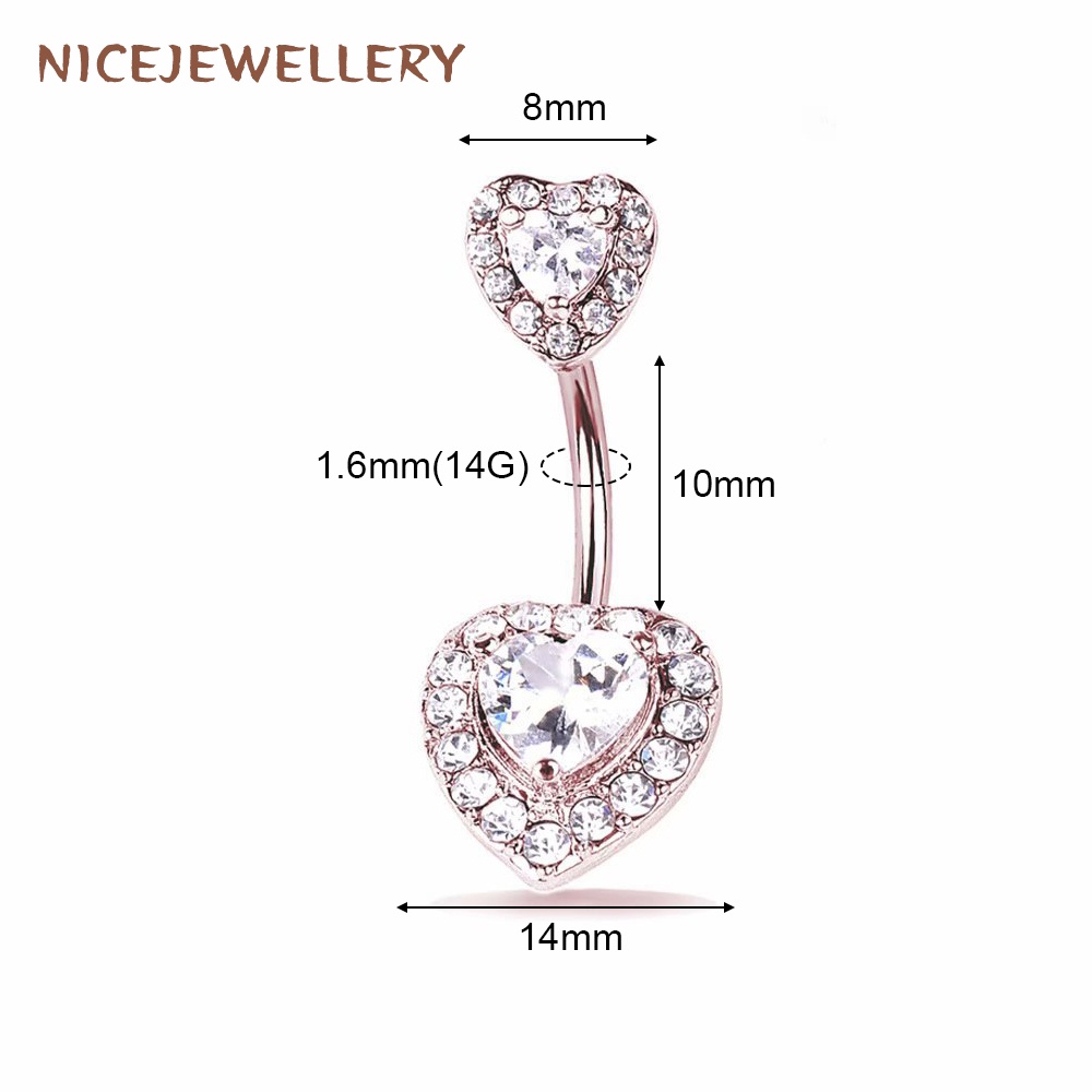 Double Heart Navel Piercings Cubic Zircon Bellybutton Piercings Gold ...
