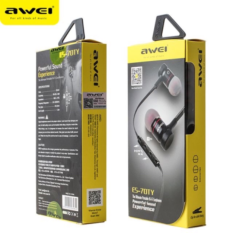 Kingstar Awei ES-70TY L-Tape Awei Earphones Stereo Headset | Shopee Philippines