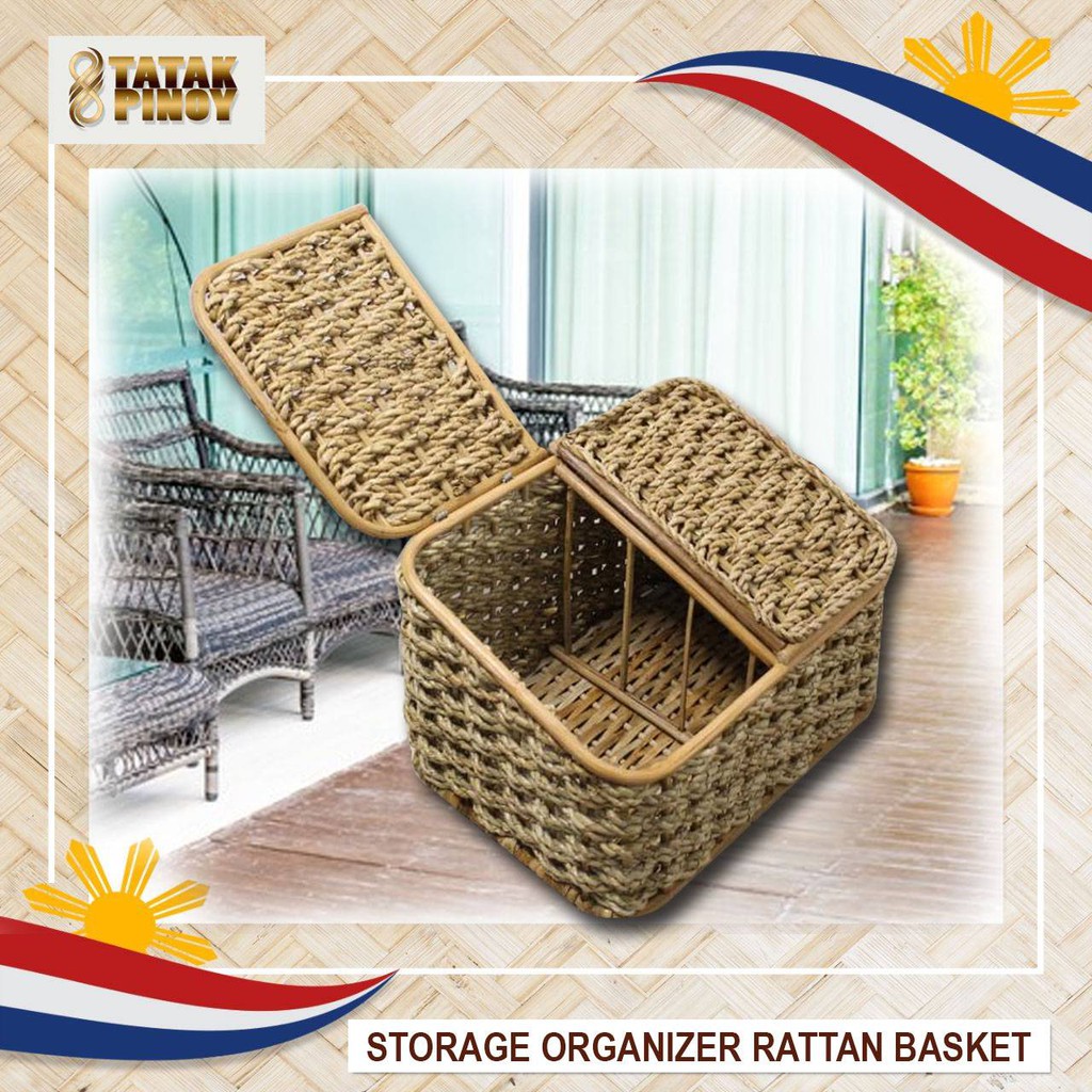 TATAK PINOY Rattan Basket Storage Baskets Shelf Organizer Container ...