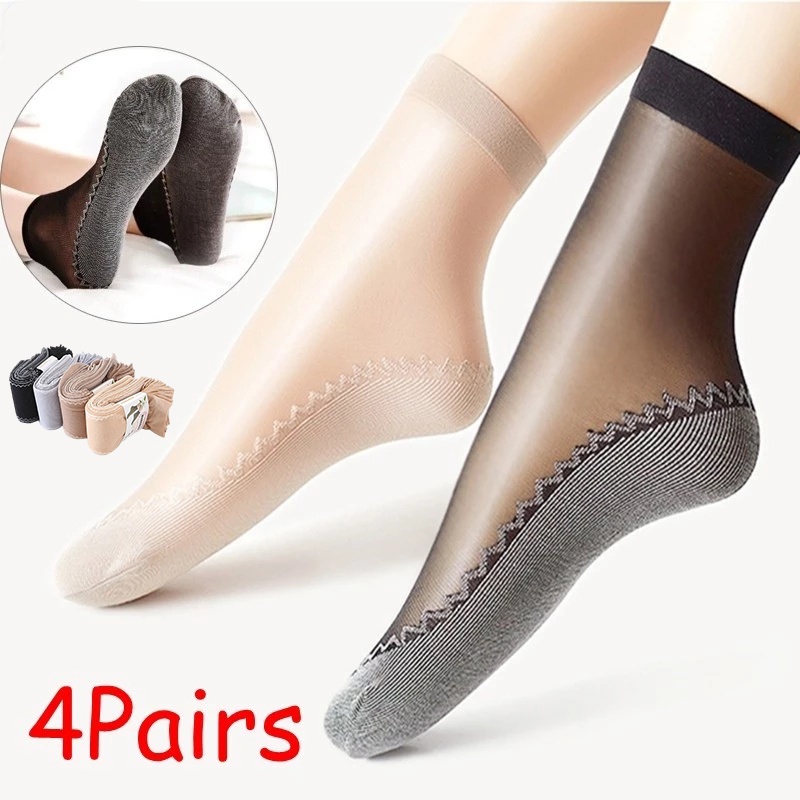 4 Pairs Spring Summer Women Soft Socks Casual Non-Slip Bottom Splice ...