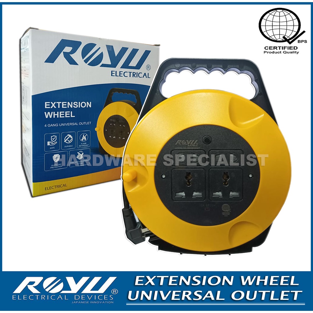 Royu Extension Wheel Universal Outlet 4 Gang 10 Meters Cord REDEC404/Y ...