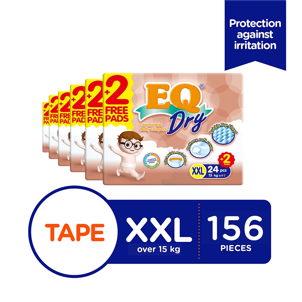 EQ Dry Econo Pack XXLarge 26's x 6 packs (156 pcs) - Tape Baby Diapers ...