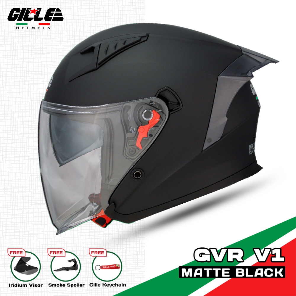 Gille Helmet 172 GVR-V1 PLAIN Motorcycle Half Face Helmet Dual Visor ...