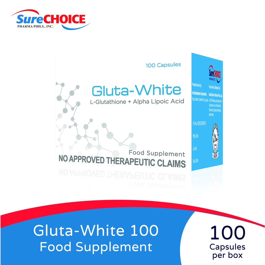 Gluta-White Food Supplement 100mg w/ Alpha Lipoic Acid 25mg Box of 100s ...