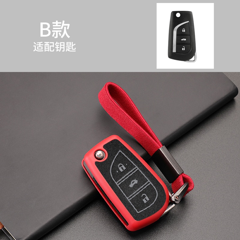 Suede Leather TPU Car Flip Key Fob Cover Case for Toyota Vios Yaris ...