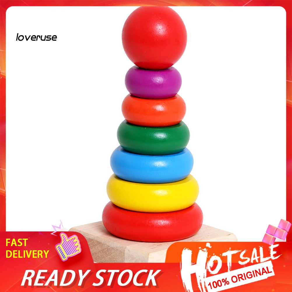 WJ☼ Classic Wooden Rainbow Stacker Rings Stacking Educational Kids ...