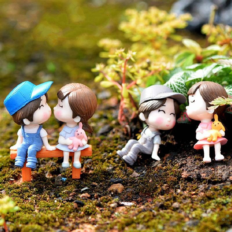 3Pcs/Set Cute Bench Couple Miniature Landscape Ornaments Fairy Garden ...